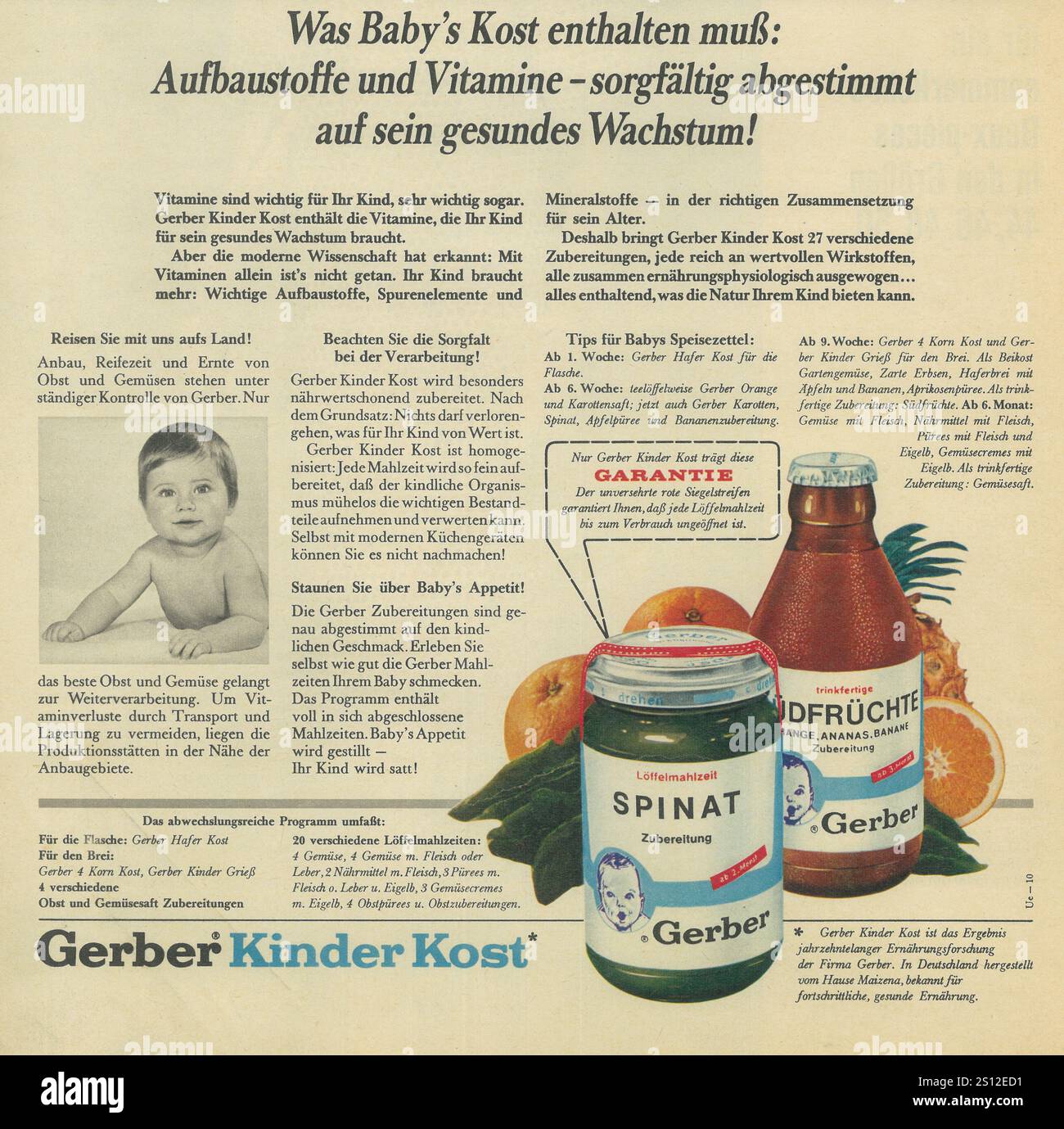 1963 German Gerber Kinder Kost Fruit Juice Baby Food Ad Stock Photo - Alamy