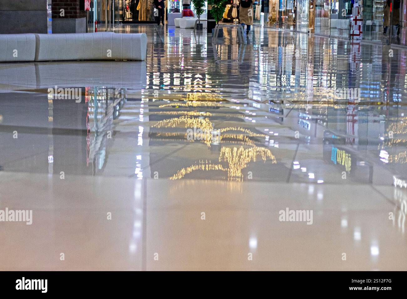 stylish interior with glossy floor in the mall Stock Photo - Alamy