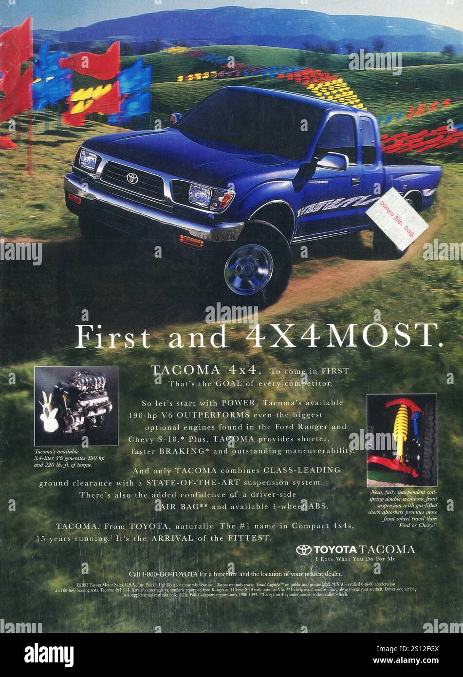 1995 Toyota Tacoma Pickup Truck Ad - "First and 4x4 Most Stock Photo ...