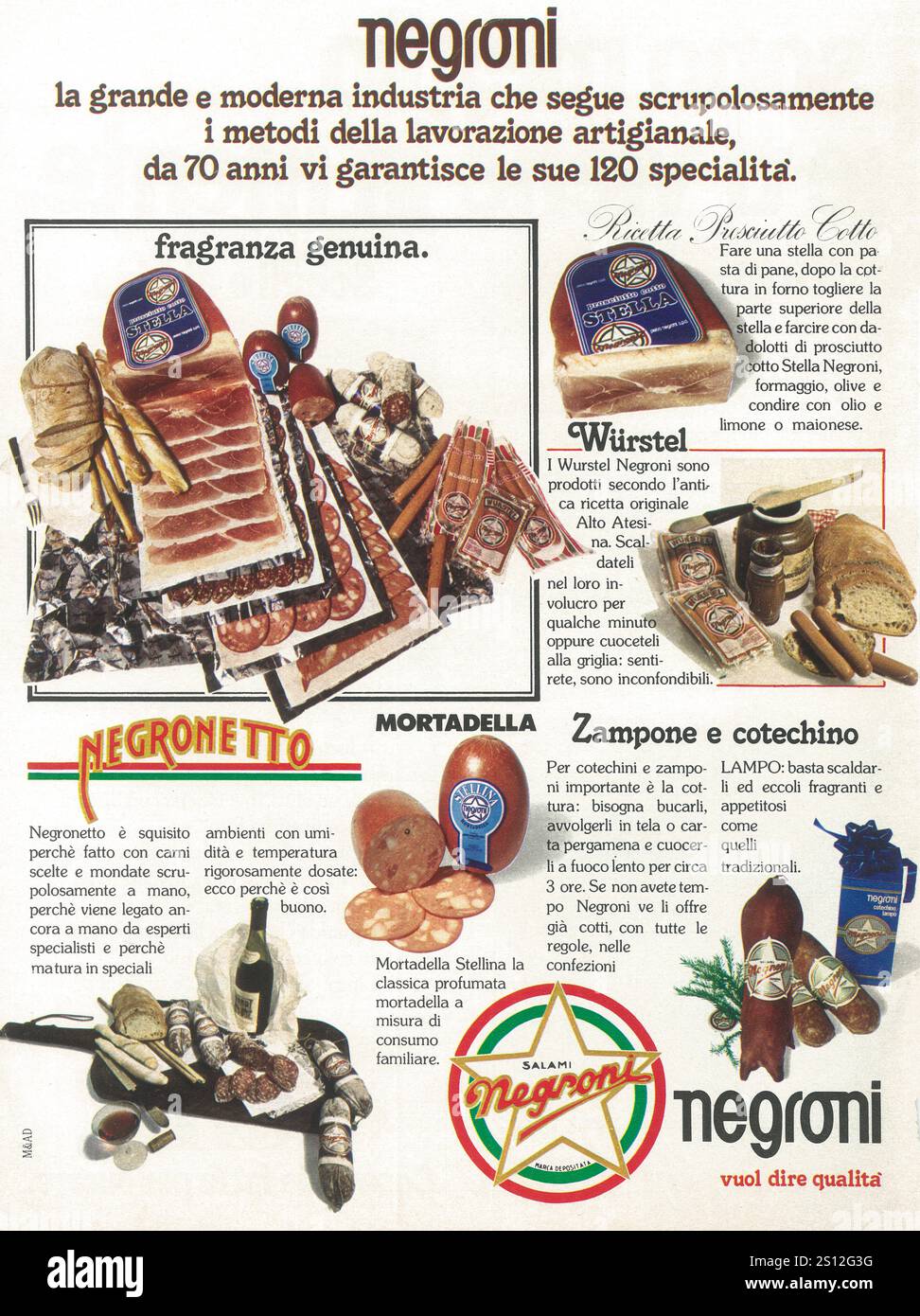 1977 Italian Negroni salami mortadella wurstel sausage meat products ad ...