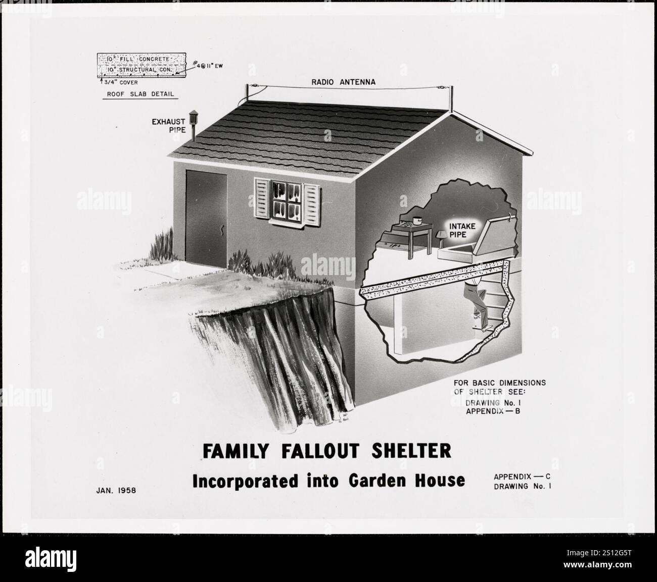 Family fallout shelter incorporated into garden house, by the US ...