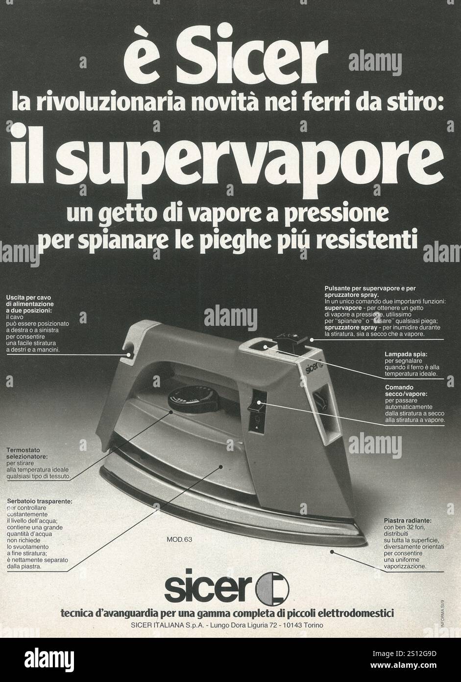 1977 Italian Sicer iron ad Stock Photo - Alamy