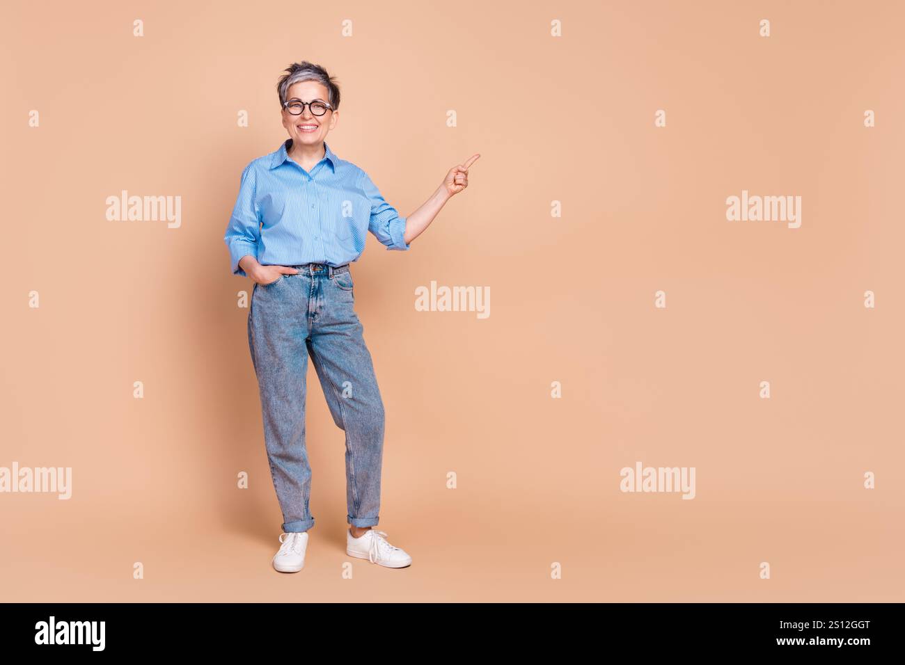 Photo of retired experienced hr management lead woman pointing finger ...