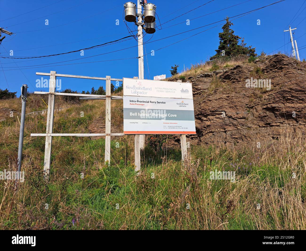 Intra-provincial ferry service sign on Bell Island, Newfoundland ...