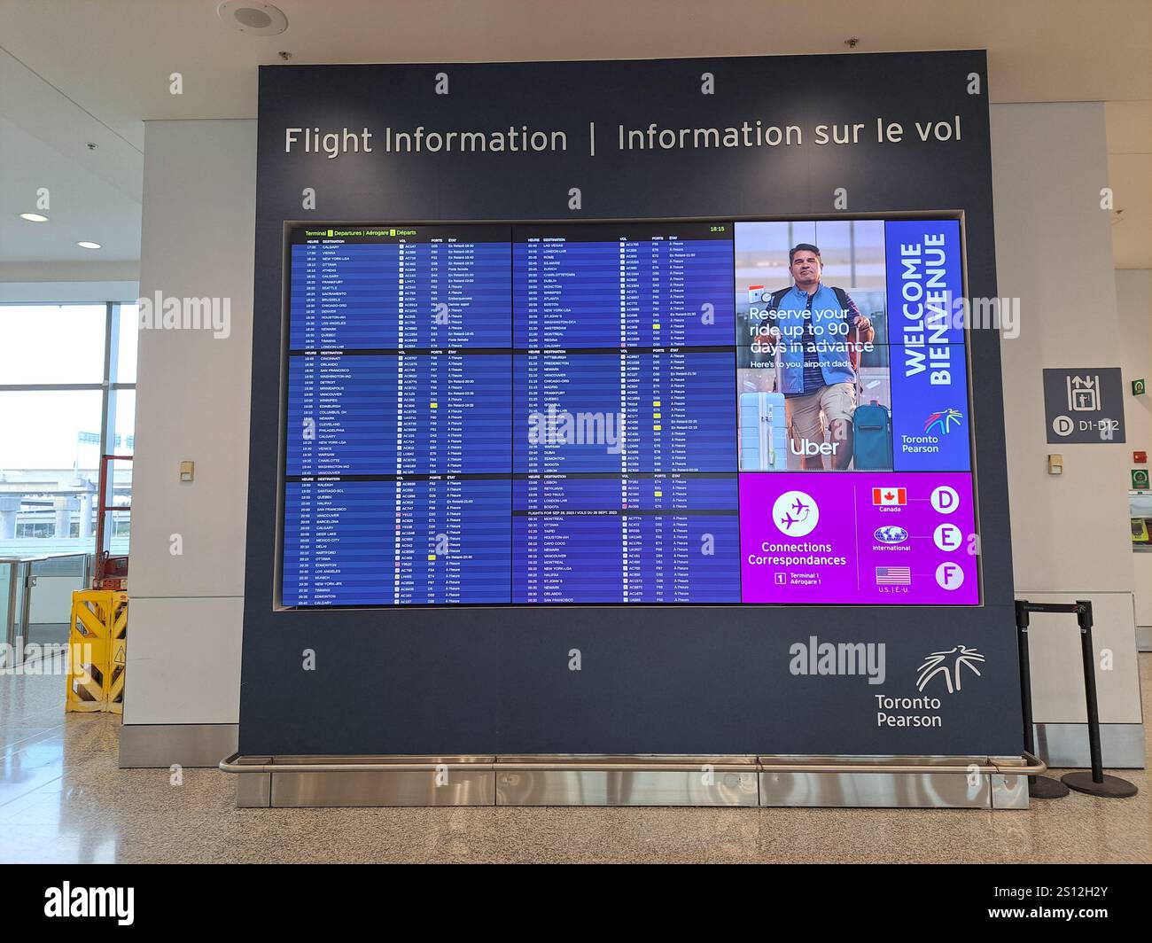 Flight information sign at Terminal 1 Pearson International Airport in ...