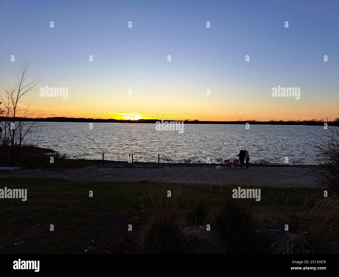 Sunset on the Ottawa River from the boat launch at Bellevue Park in Pincourt, Quebec, Canada ...