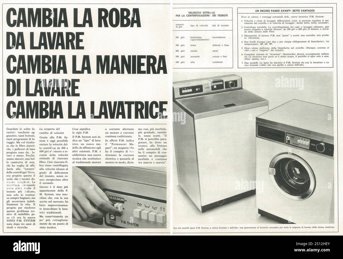 1977 Italian Ignis P.M. System for washing machines ad Stock Photo - Alamy
