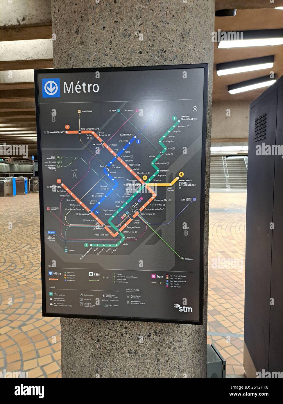 Metro map sign inside Pie IX Metro station in Montreal, Quebec, Canada ...