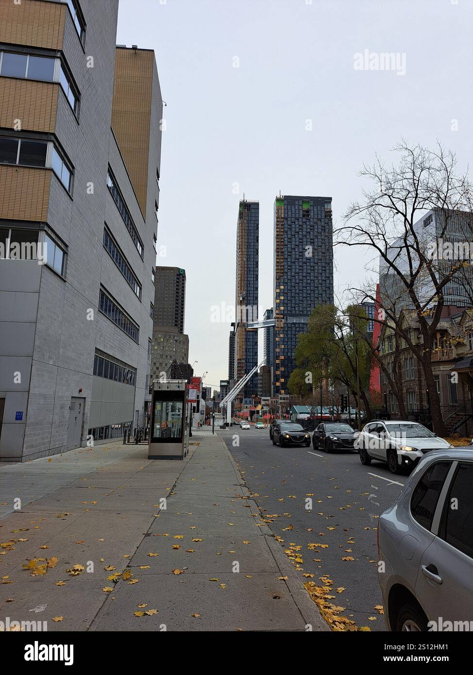 Elevated walkway connecting buildings in downtown Montreal, Quebec ...