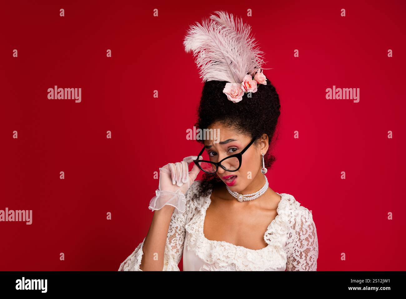 Photo of lady duchess countess touch glasses look distrust wear antique ...