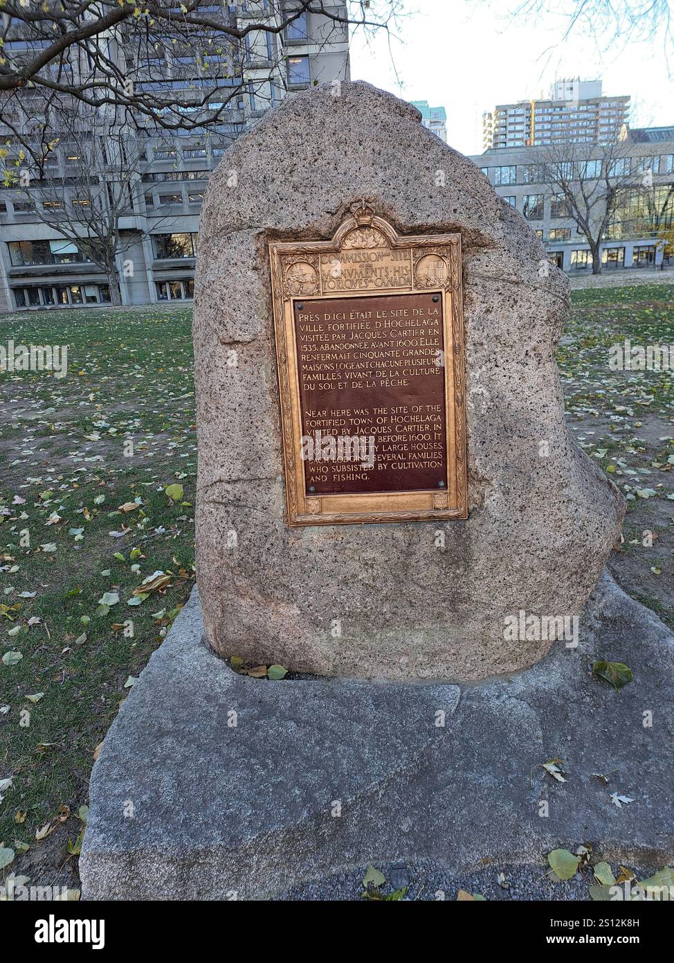 Plaque commemorating site of the town of Hochelaga at McGill University ...