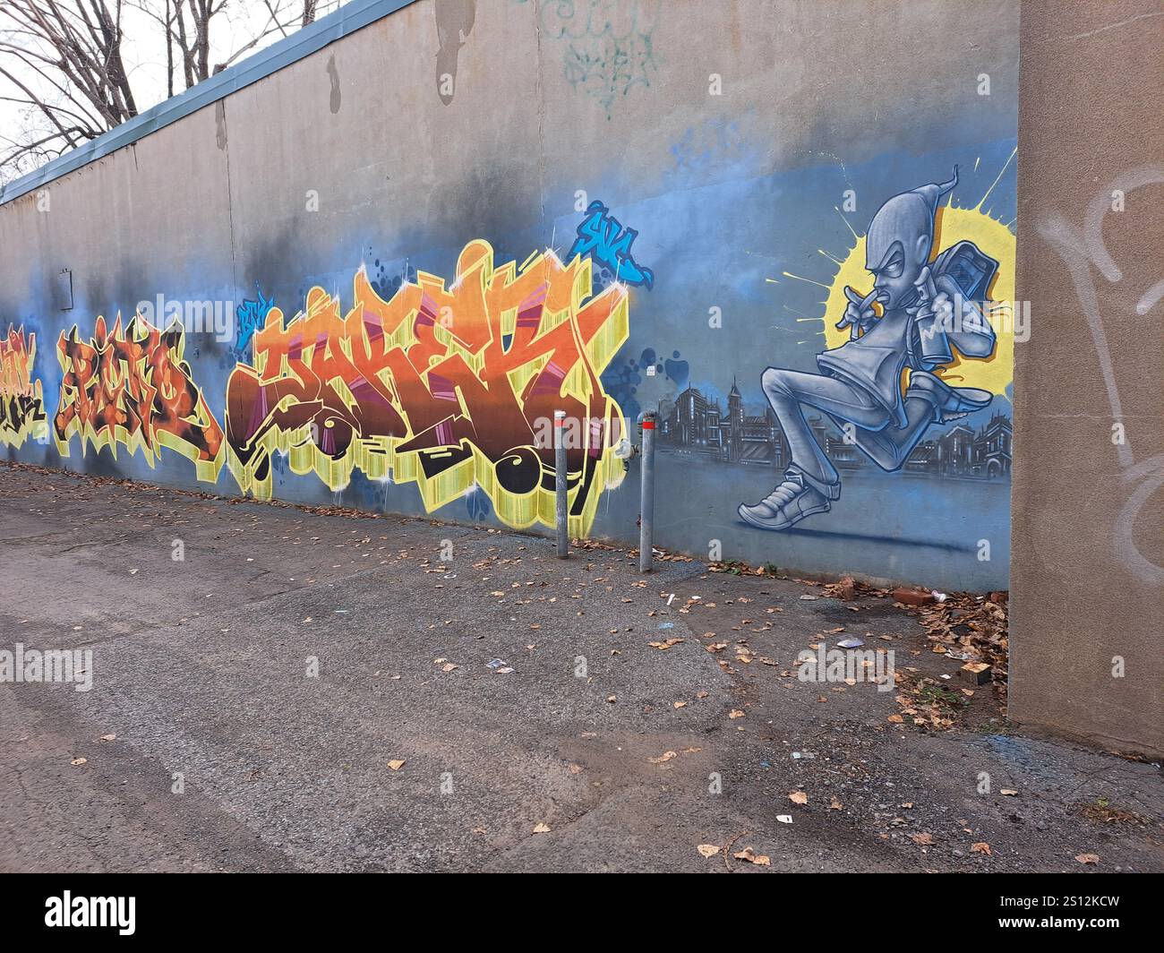 Running across a town mural in Hochelaga neighborhood in Montreal ...