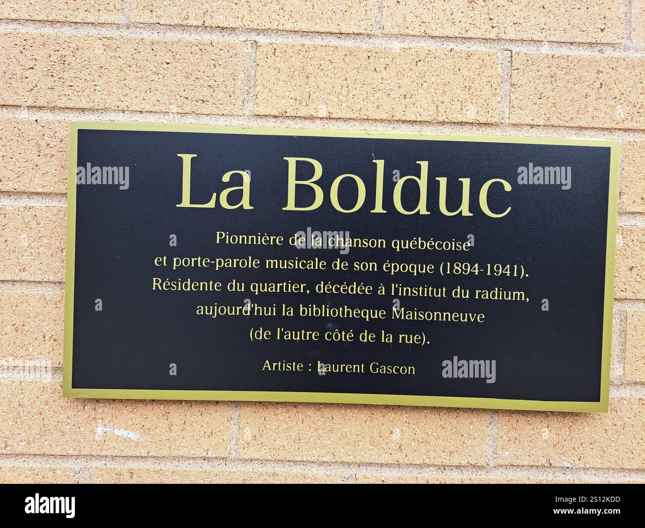 Artist's sign for portrait of La Bolduc in Hochelaga neighborhood in Montreal, Quebec, Canada ...