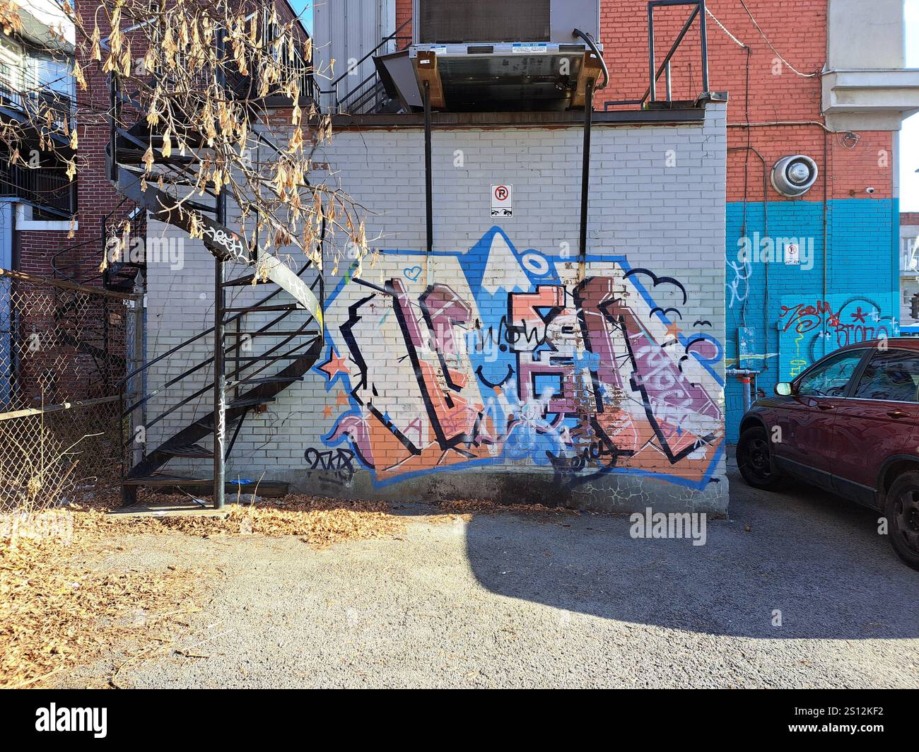 Climbing mountain mural in Hochelaga neighborhood in Montreal, Quebec ...