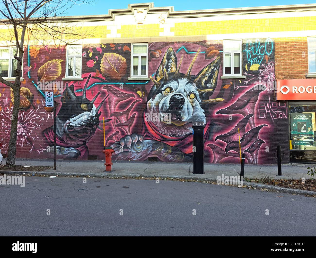 Dogs mural in Hochelaga neighborhood in Montreal, Quebec, Canada Stock ...
