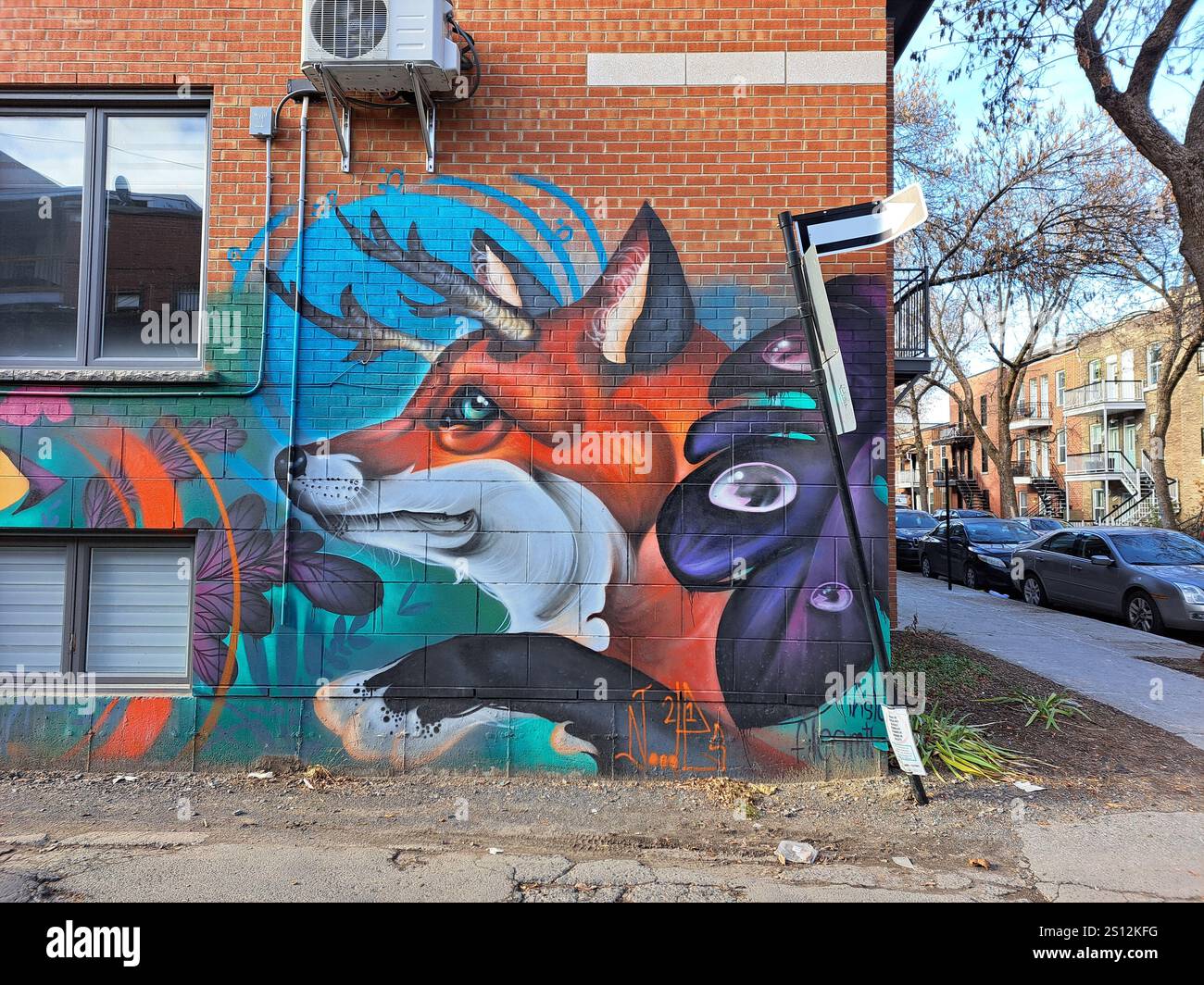 Red deer fox mural in Hochelaga neighborhood in Montreal, Quebec ...