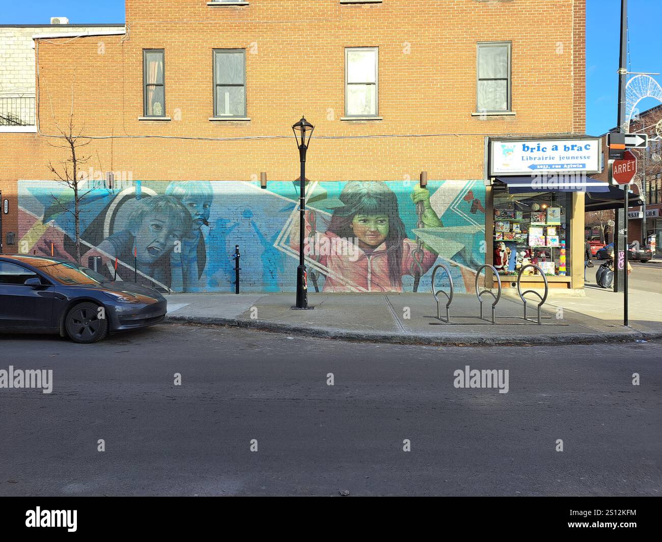 Children and paper airplane mural in Hochelaga neighborhood in Montreal ...