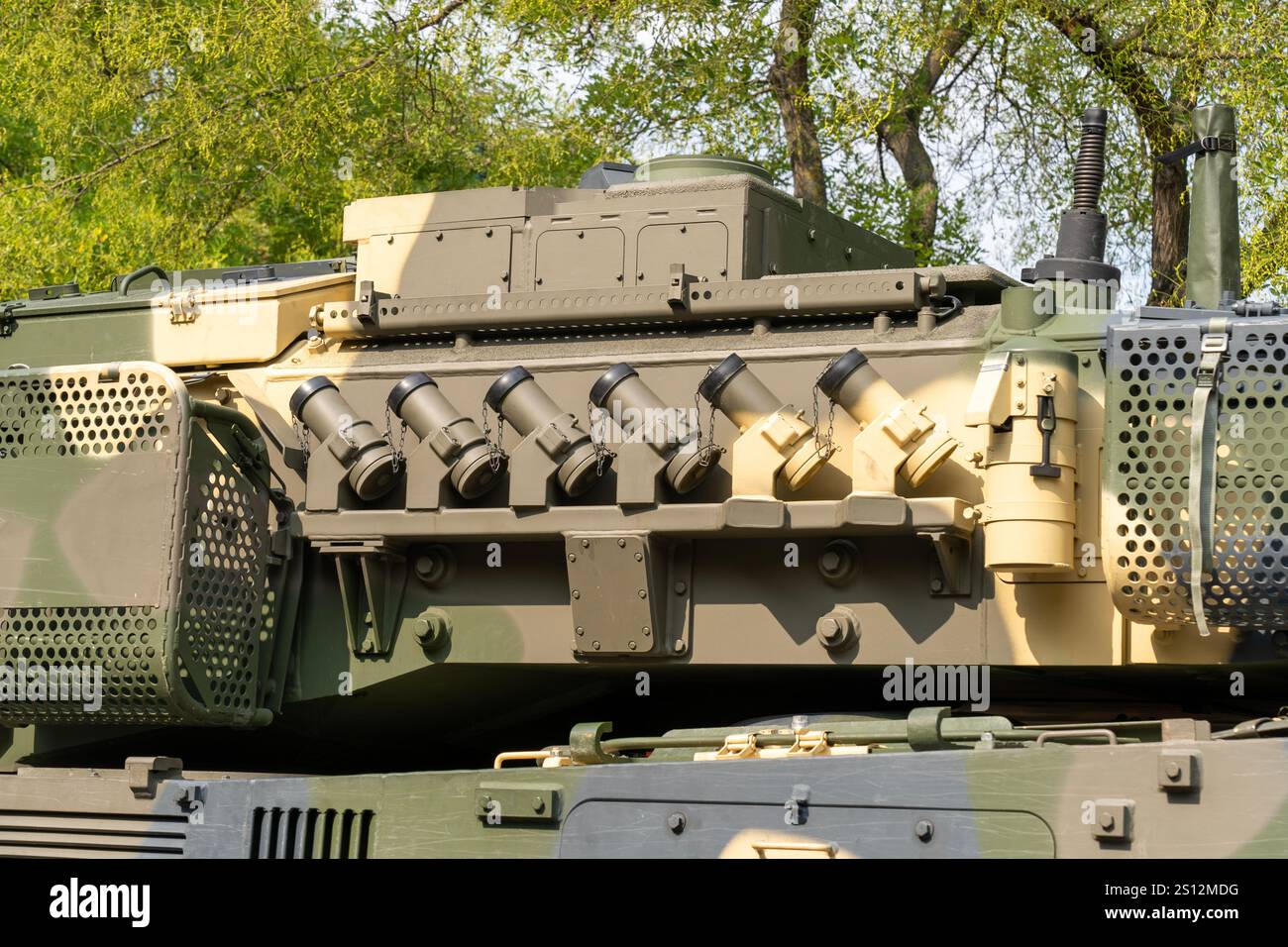 Modern German-made Leopard 2A4 tank camouflaged turret equipped with ...