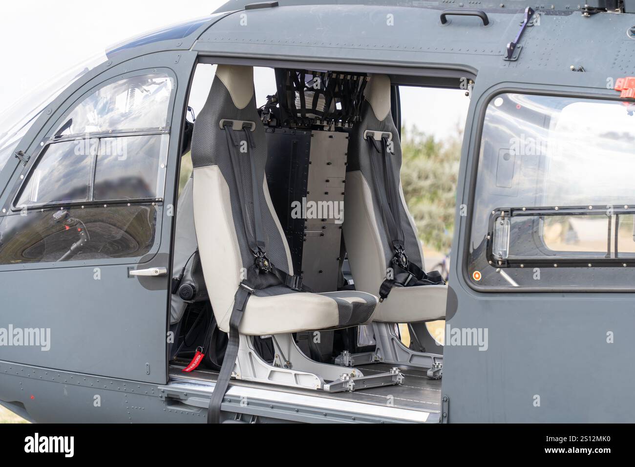 Gray painted modern Airbus H145M military transport helicopter interior ...