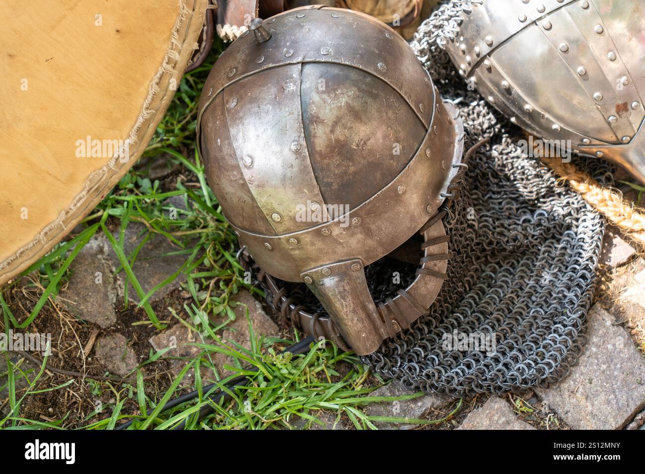 Medieval Norman style helmet with chain strap Stock Photo - Alamy