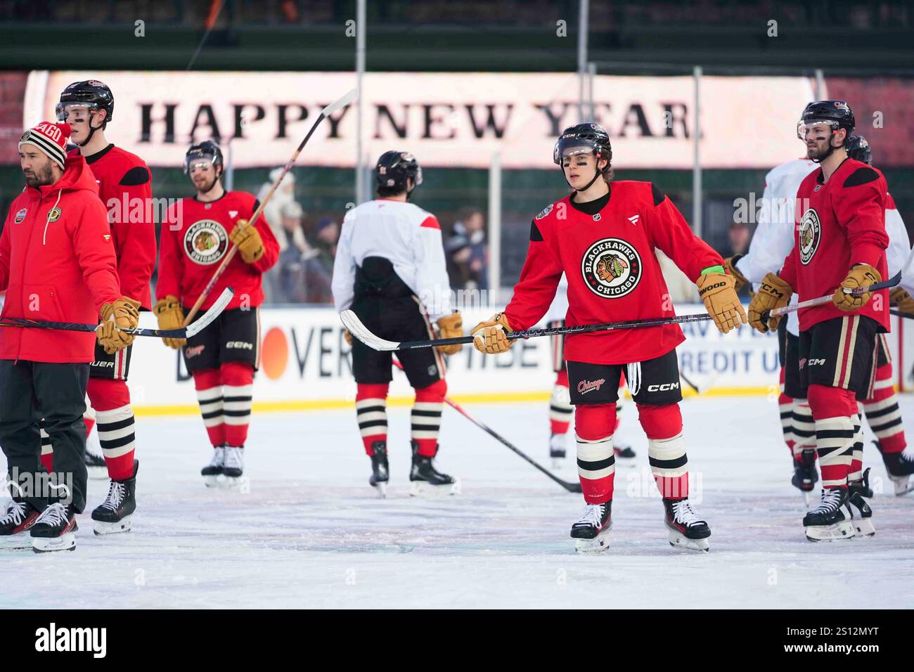 Chicago Blackhawks center Connor Bedard, second from right, skates ...