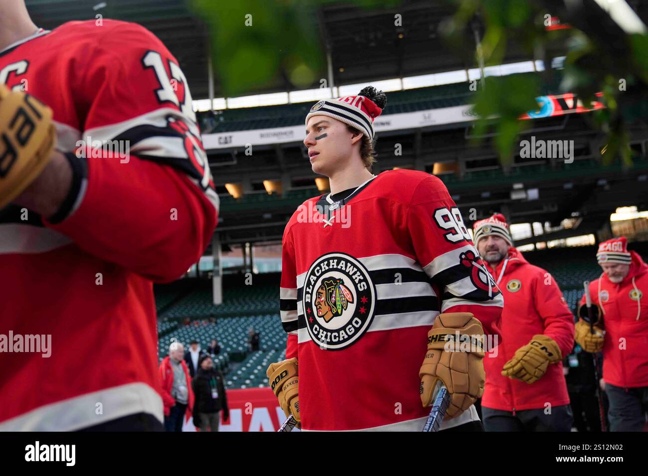Chicago Blackhawks center Connor Bedard (98) takes the ice for practice ...