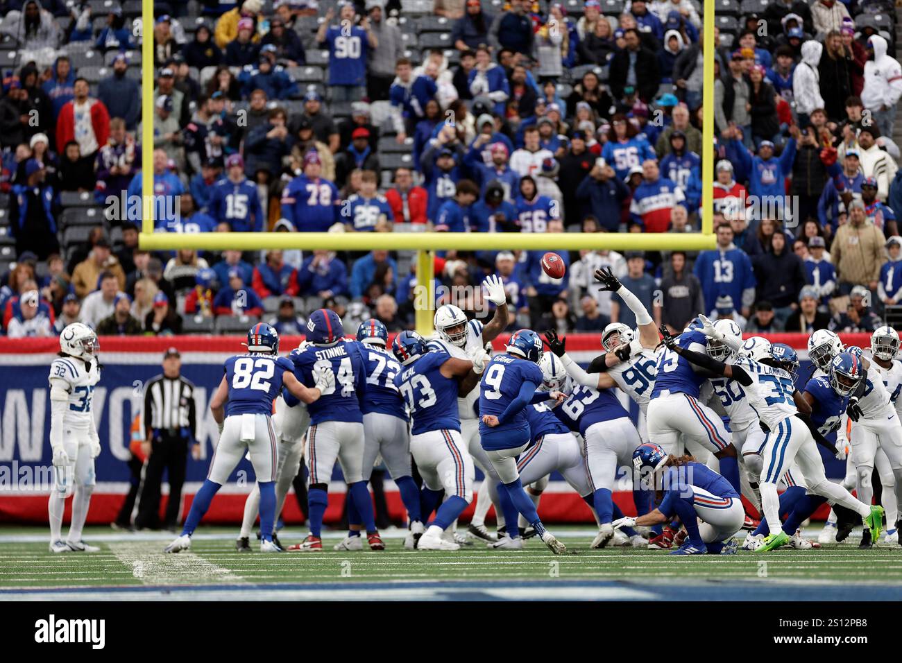 New York Giants place kicker Graham Gano (9) kicks an extra point during an NFL football game ...
