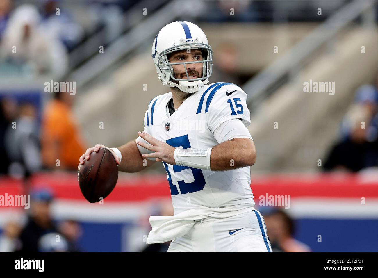 Indianapolis Colts quarterback Joe Flacco (15) passes the ball during ...