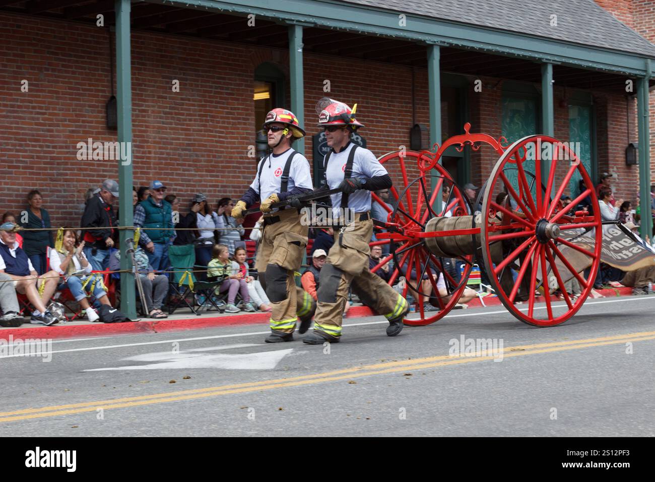 Parade with Firefighters and Antique Equipment Display, Wagon Days, Sun ...