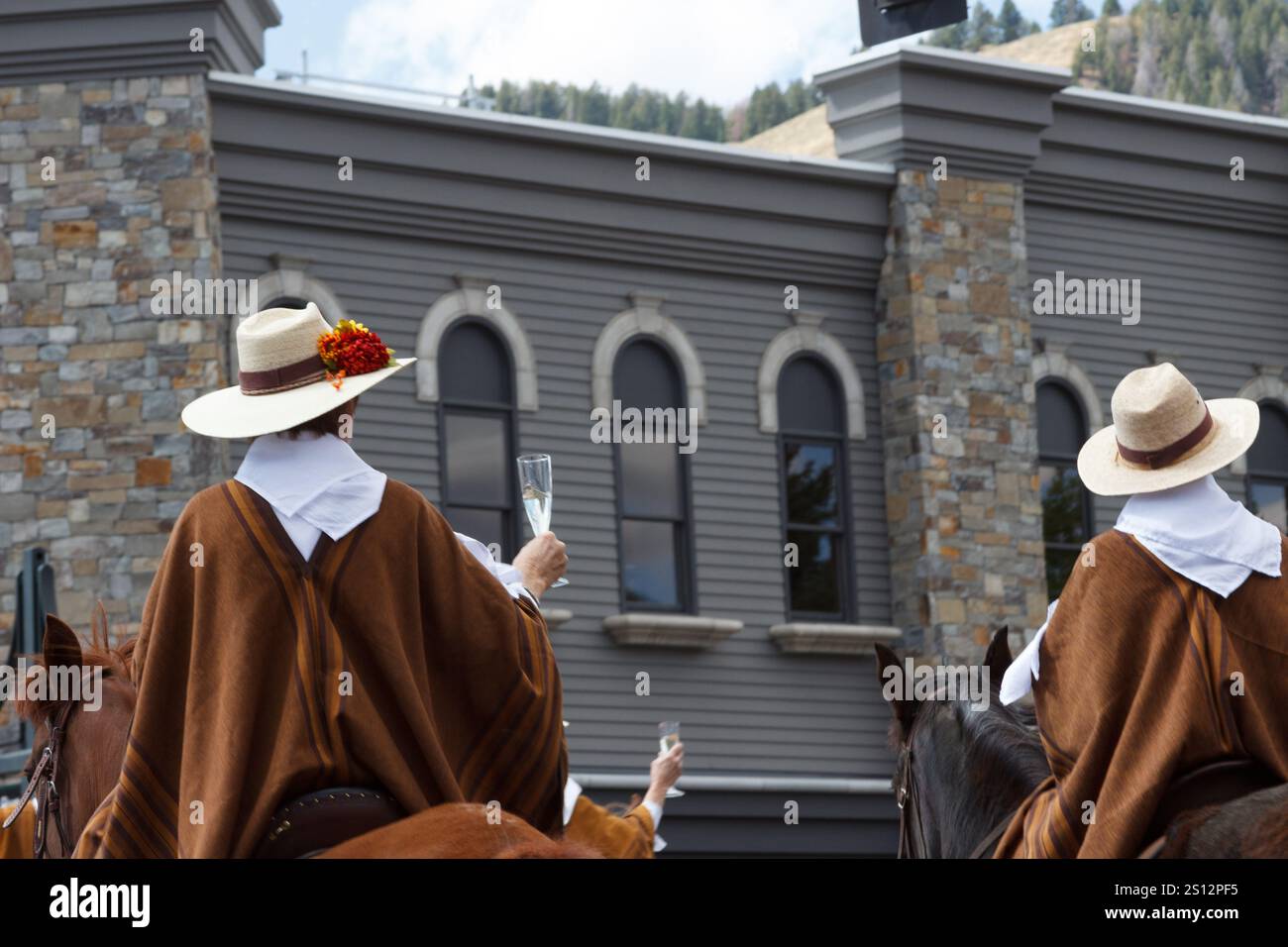 Parade Participant on Horseback Passing Through Town Square Celebration ...