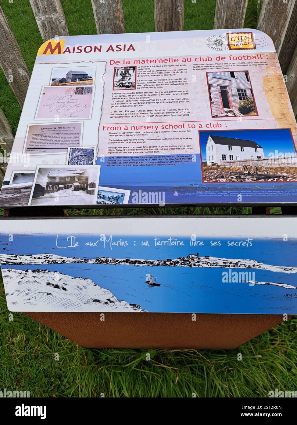 Asia house information sign on Ile-aux-Marins in St. Pierre, France ...