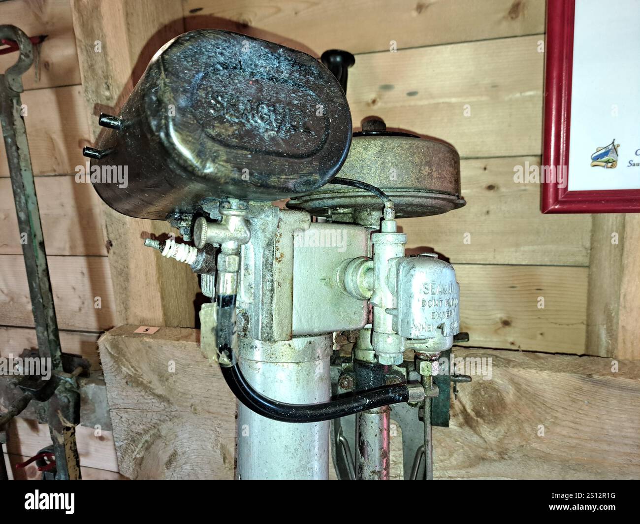 British seagull outboard boat motor on Ile-aux-Marins in St. Pierre, France Stock Photo - Alamy