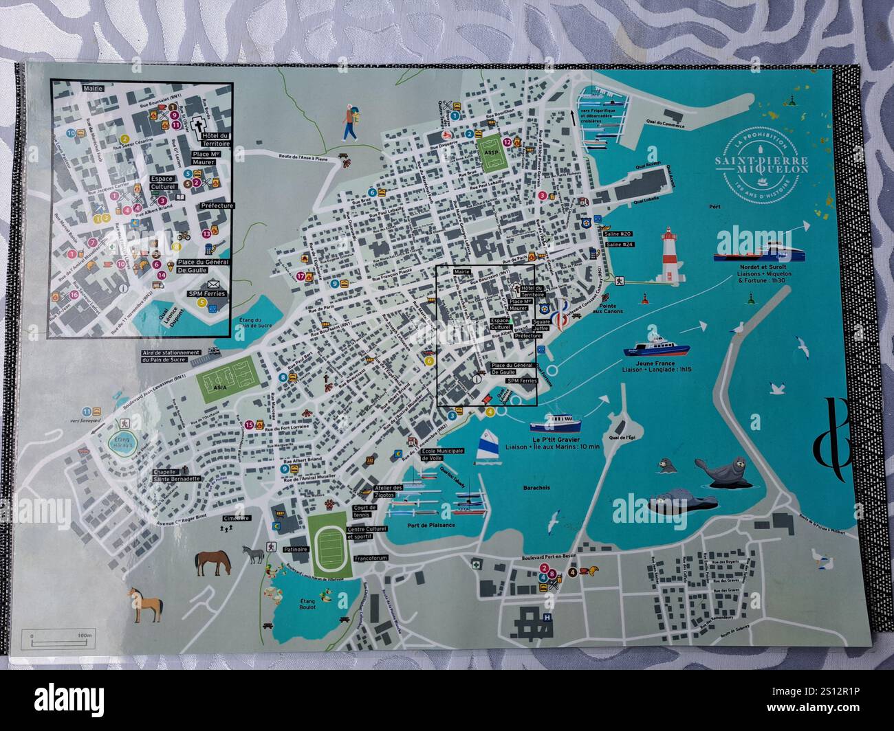 Map of downtown on the kitchen table at Nuits Saint-Pierre hotel in St ...