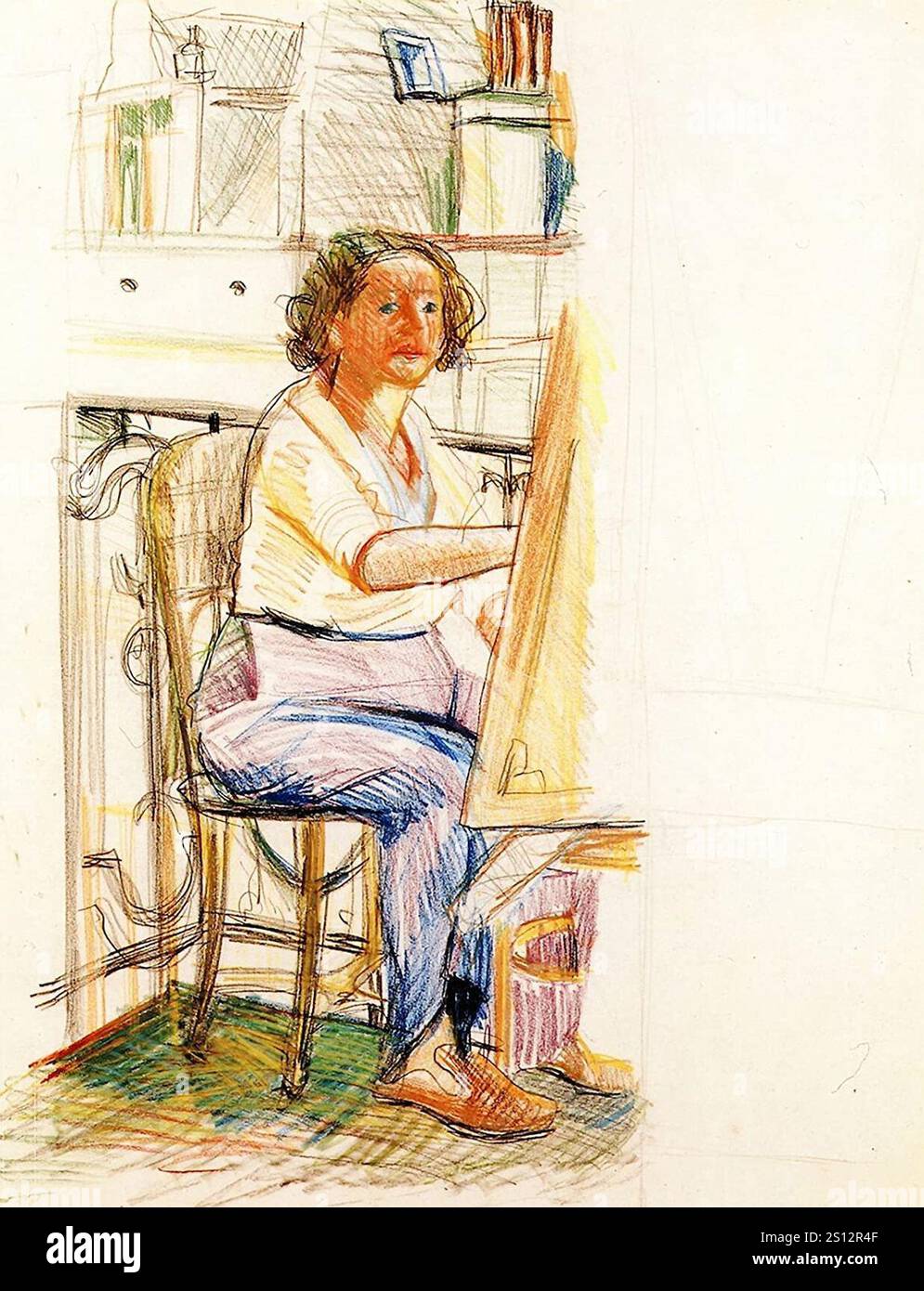 Felka Platek - Self-Portrait at The Easel on The Balcony Stock Photo ...
