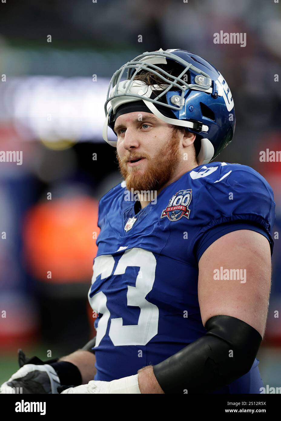 New York Giants guard Jake Kubas (63) reacts after an NFL football game ...