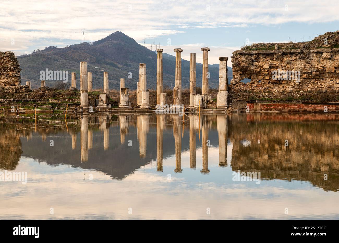 Reflection and ancient columns in the Magnesia ancient city Stock Photo ...