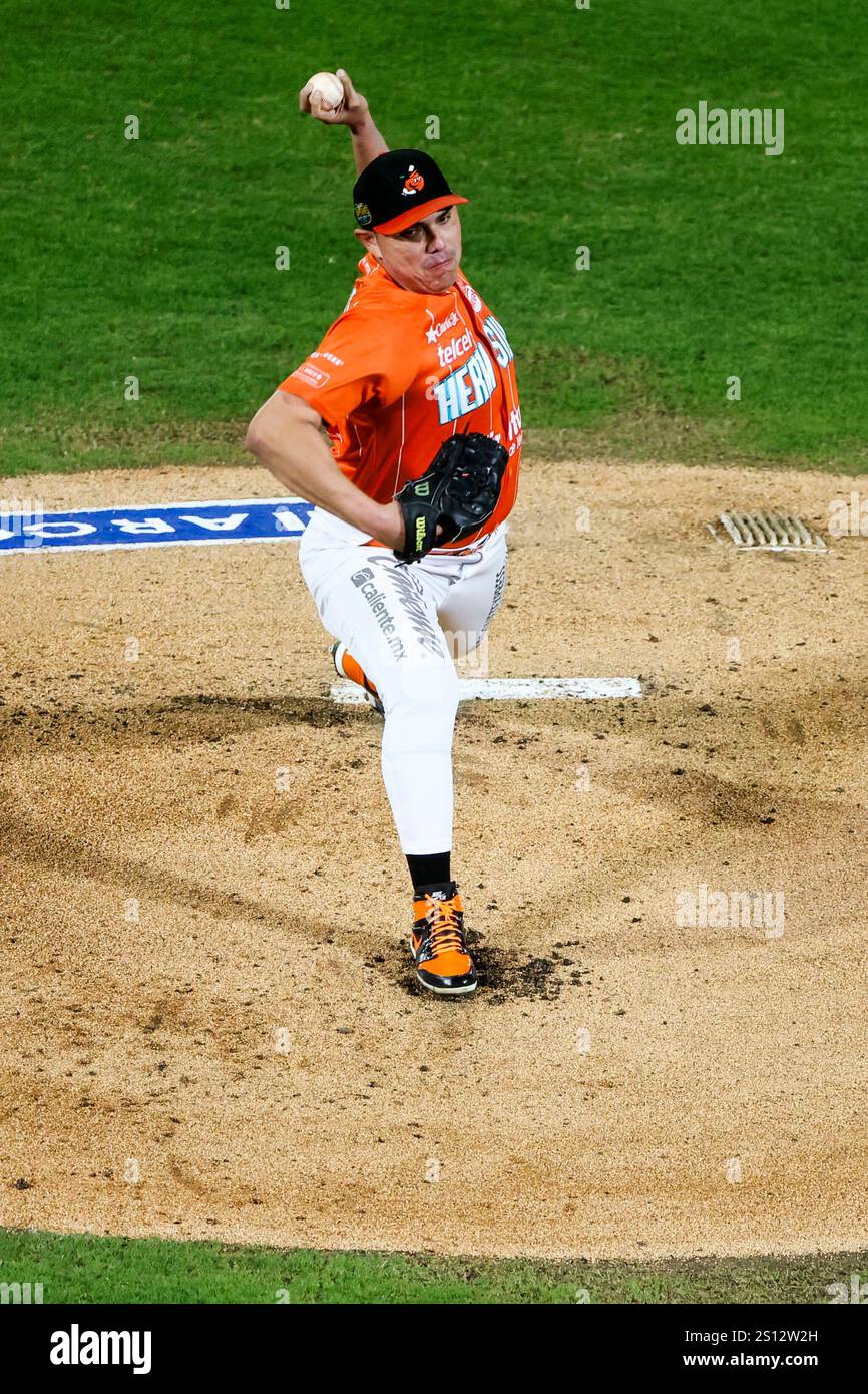 HERMOSILLO, MEXICO - DECEMBER 28: Juan Pablo Oramas, starting pitcher for Naranjeros de ...