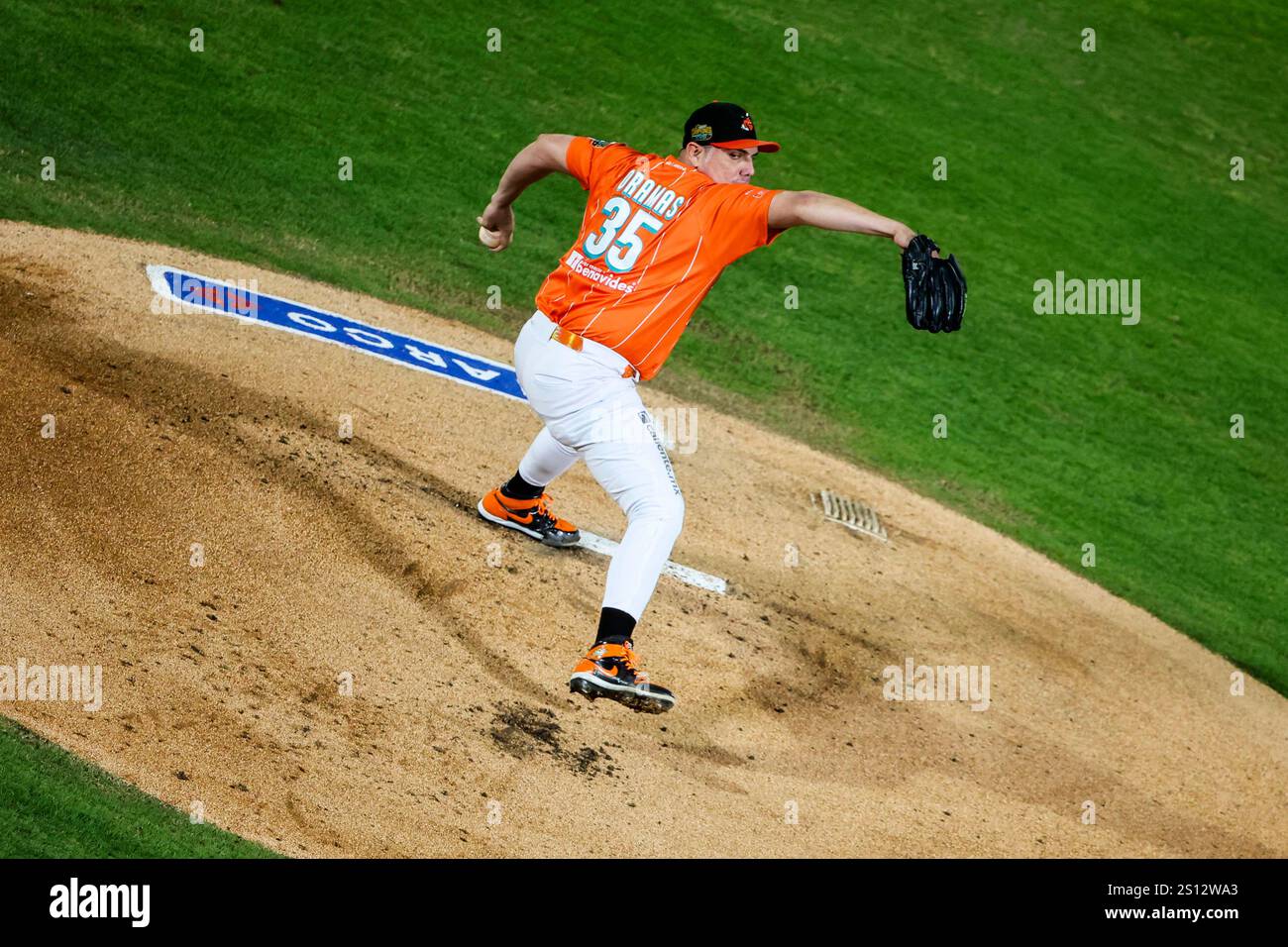 HERMOSILLO, MEXICO - DECEMBER 28: Juan Pablo Oramas, starting pitcher for Naranjeros de ...