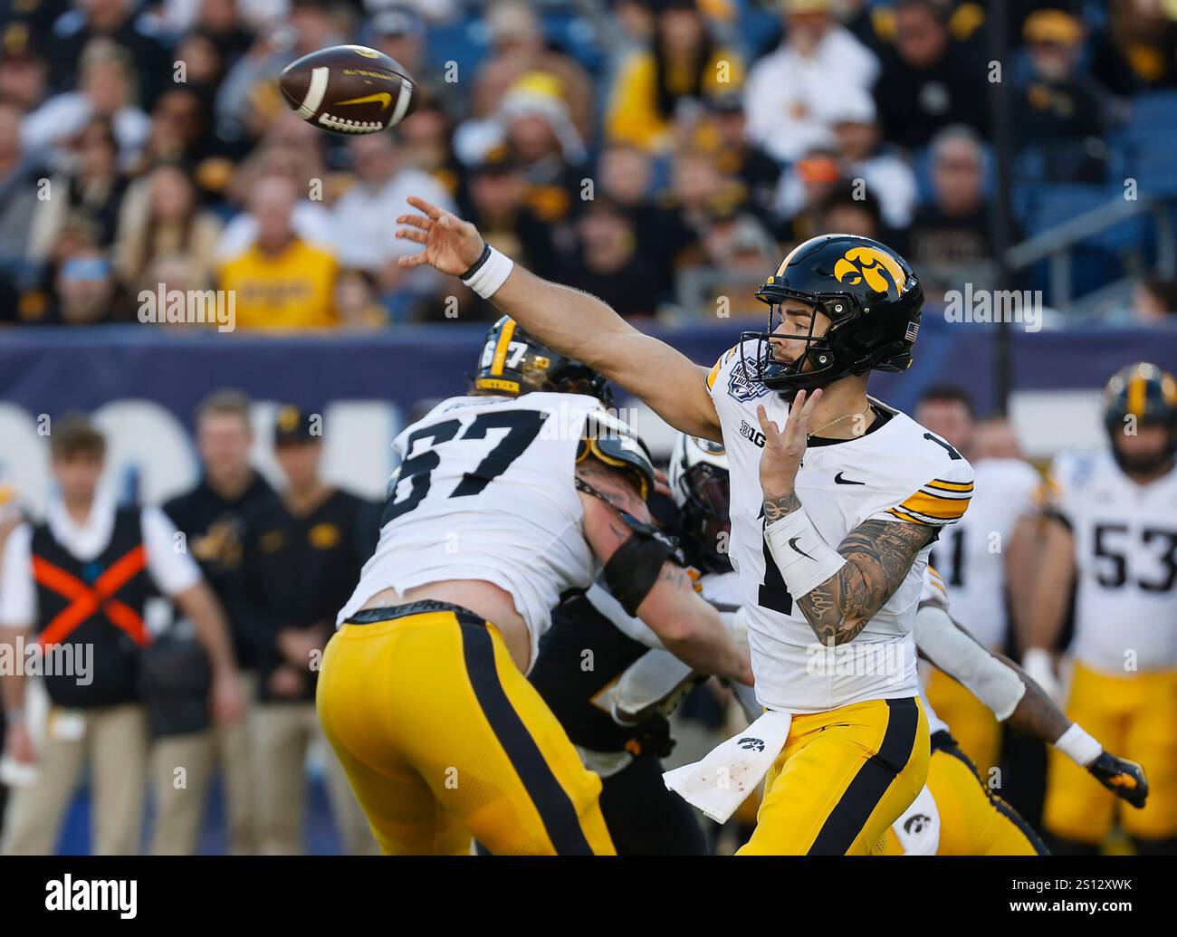 Nashville, TN, USA. 30th Dec, 2024. Iowa Hawkeyes QB #1 Brendan ...