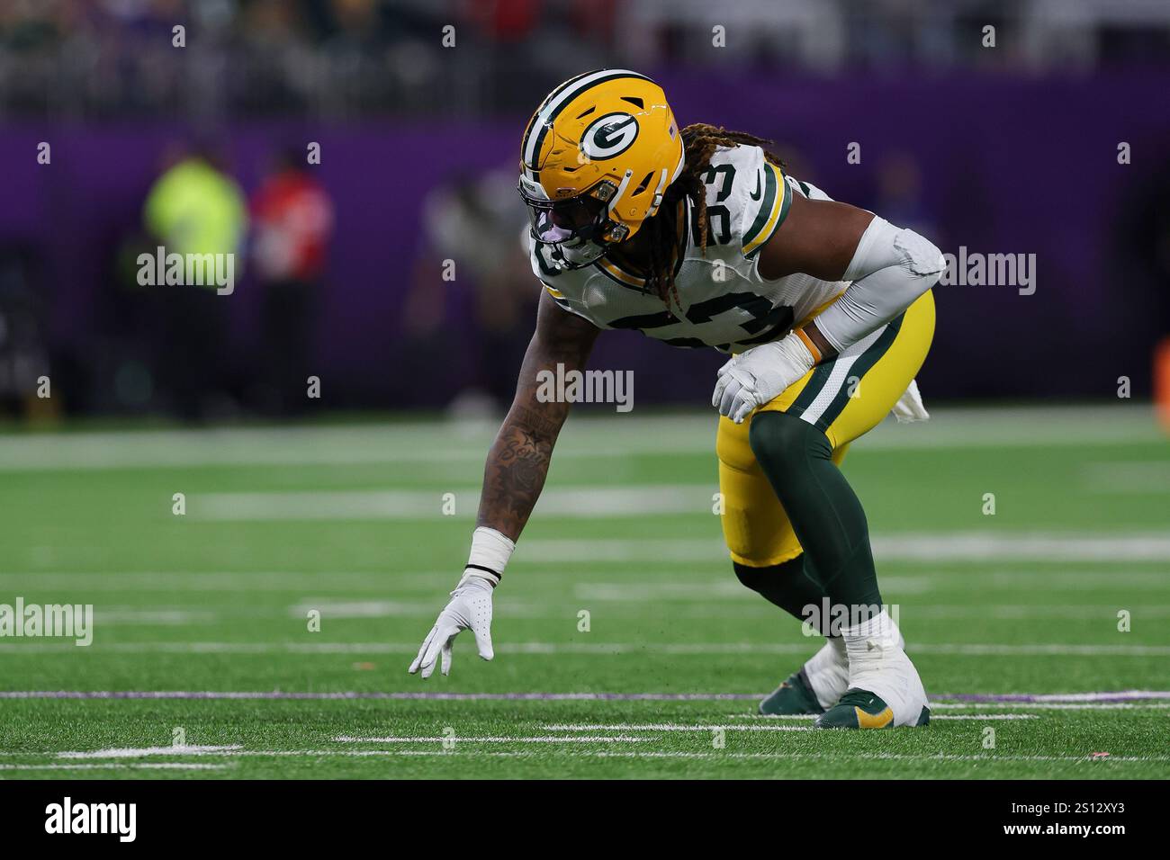 Green Bay Packers defensive end Arron Mosby lines up for a play against ...