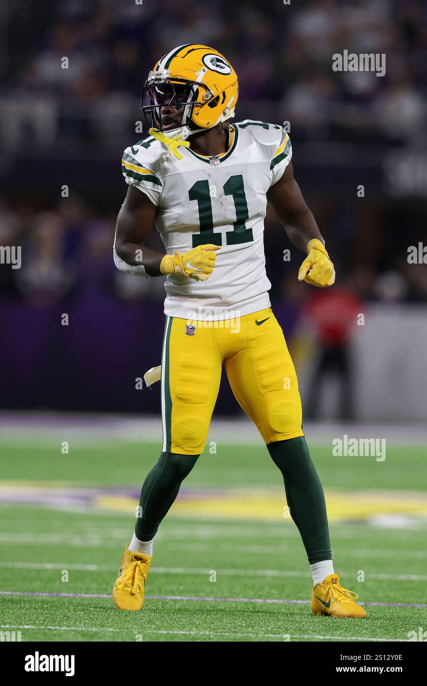 Green Bay Packers wide receiver Jayden Reed lines up for a play against ...