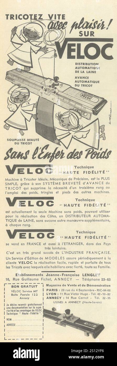 1959 French Veloc machine a tricoter ad Stock Photo - Alamy
