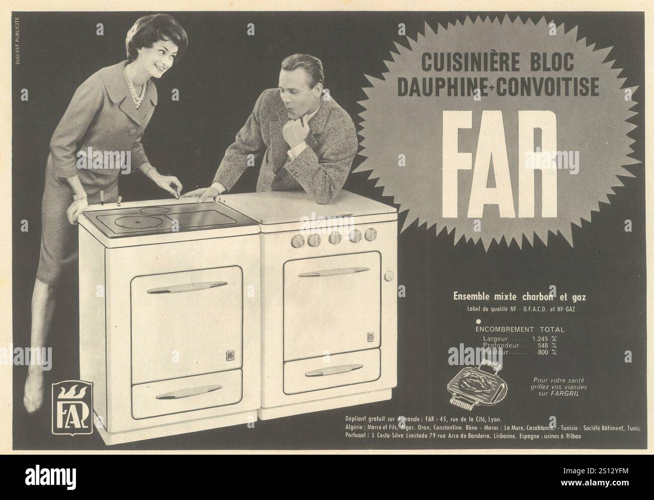 1959 French FAR electric and gas stove range ad Stock Photo - Alamy