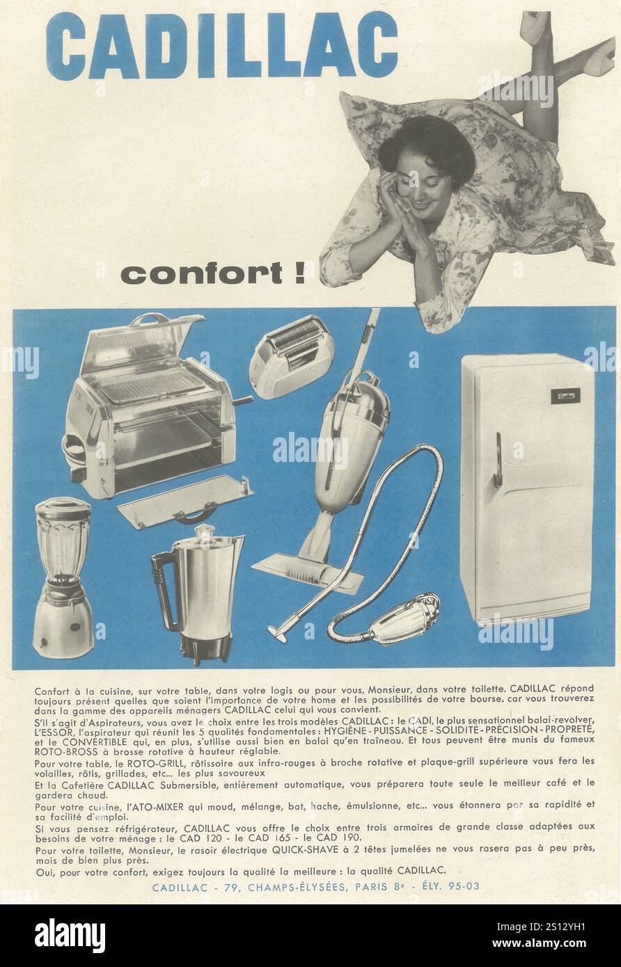 1959 French Cadillac home and kitchen appliances ad Stock Photo - Alamy