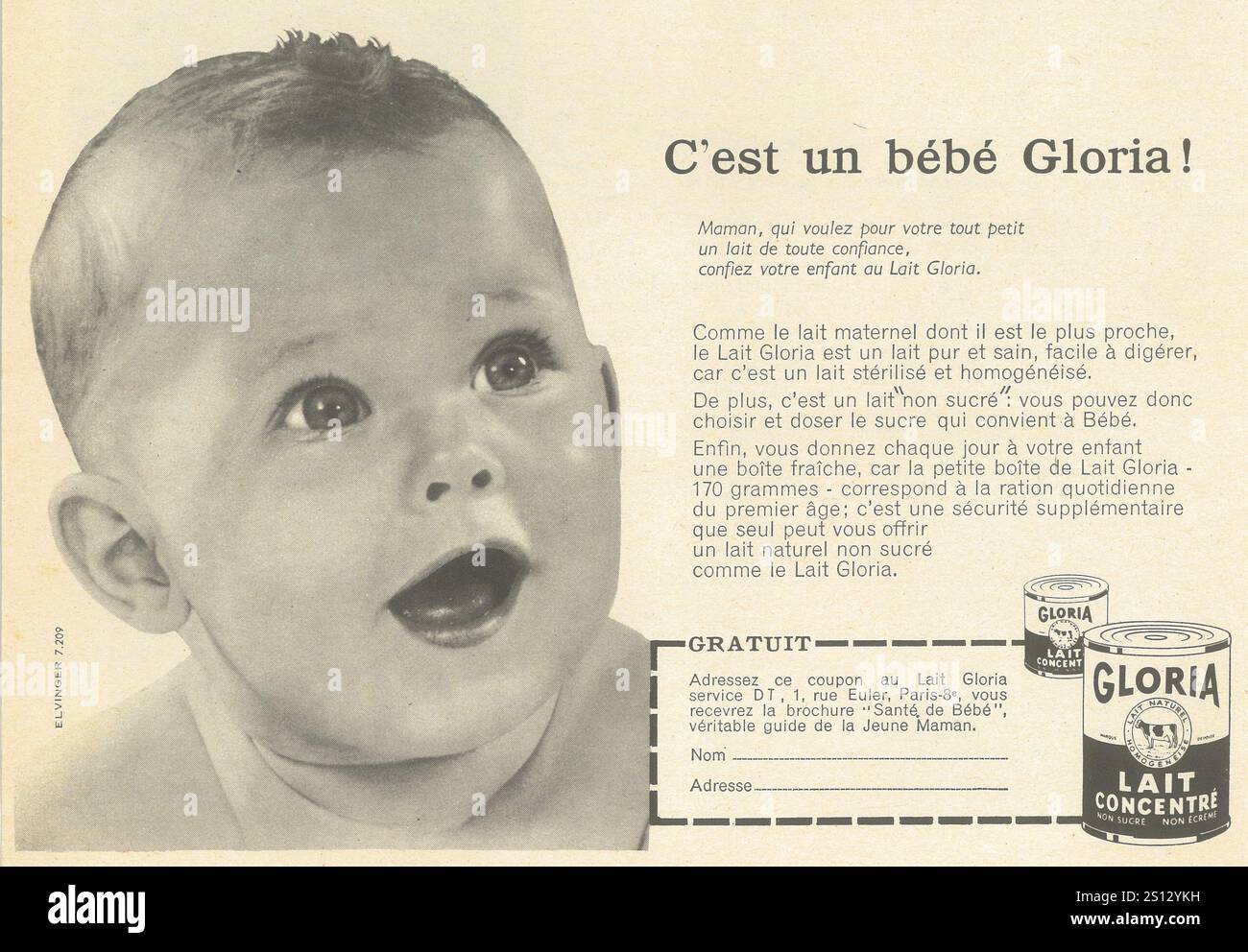 1959 French Gloria concentrated canned milk ad Stock Photo - Alamy