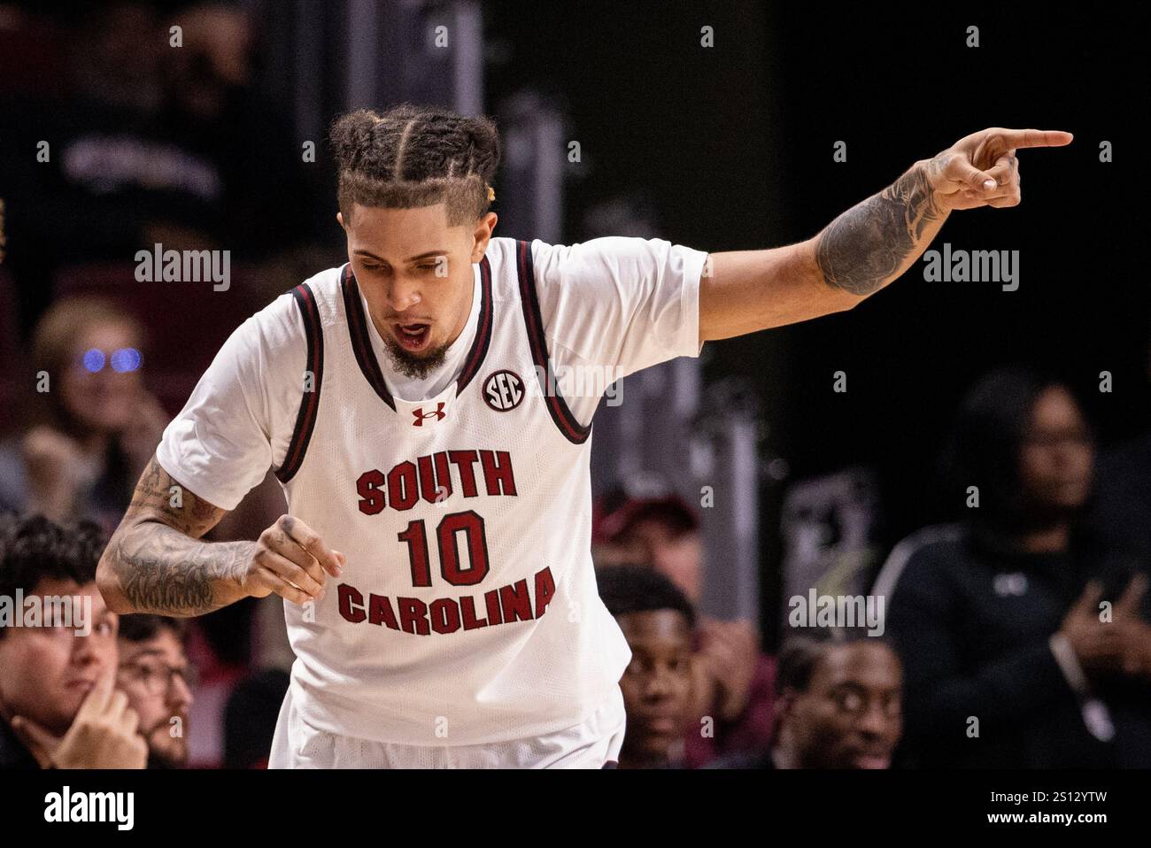 Columbia, SC, USA. 30th Dec, 2024. South Carolina guard Myles Stute (10 ...