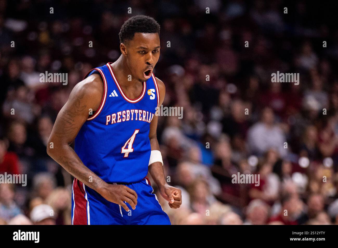 December 30, 2024: Presbyterian guard Kory Mincy (4) celebrates against ...