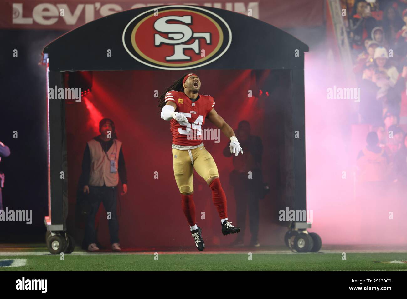 San Francisco 49ers linebacker Fred Warner (54) enters the field before ...