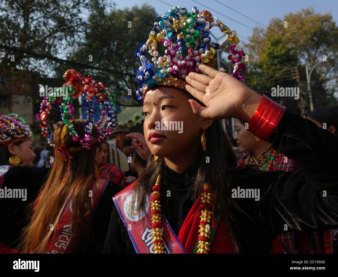 Kathmandu, Nepal.30th December 2024. Women dressed in their traditional ...