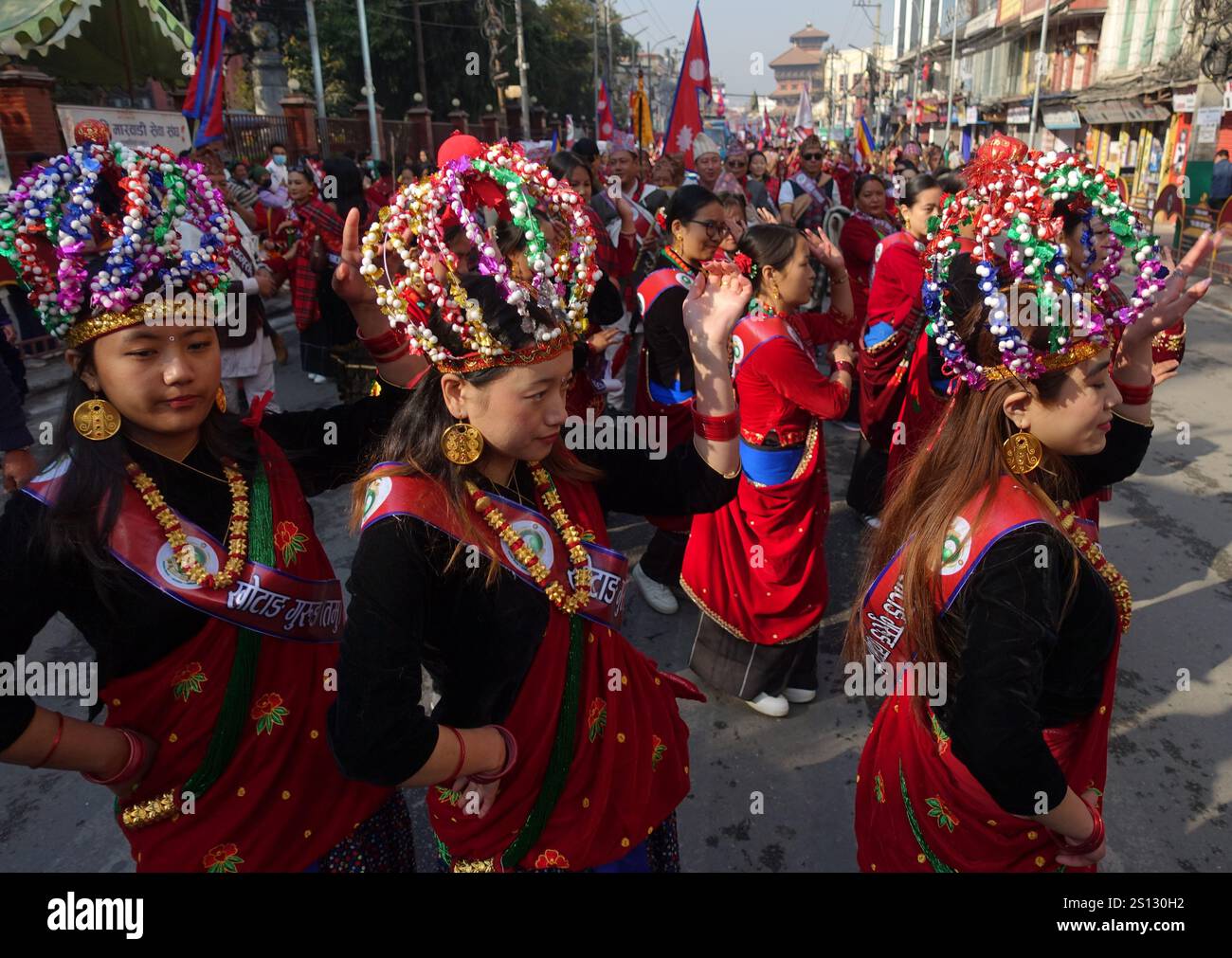 Kathmandu, Nepal.30th December 2024. Women dressed in their traditional ...